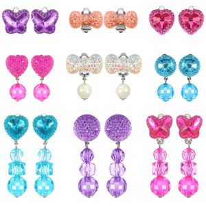 hicarer 9 pairs girls clip-on earrings pretend princess play earrings jewelry set (style 1)