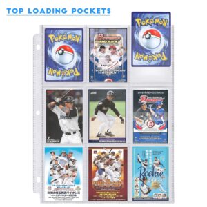 Homgaty 450 Pockets Baseball Card Sleeves, Trading Card Storage Album Pages Fit 3 Ring Binder, 9 Pocket Card Collector Holders Compatible with Skylanders, Pokemon,Top Trumps,Football Sport Cards