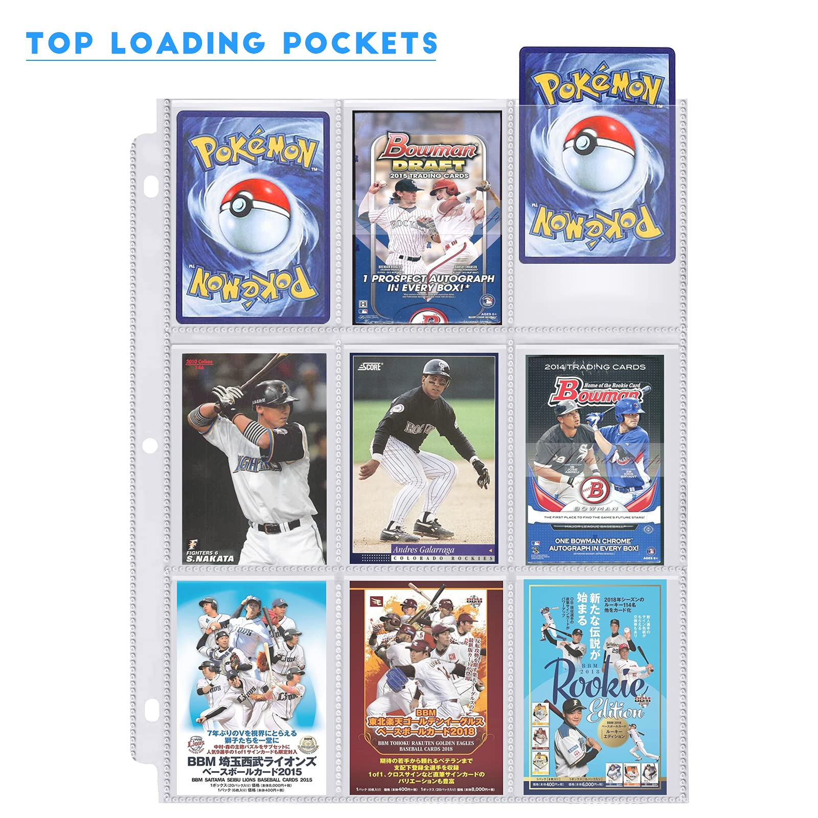 Homgaty 450 Pockets Baseball Card Sleeves, Trading Card Storage Album Pages Fit 3 Ring Binder, 9 Pocket Card Collector Holders Compatible with Skylanders, Pokemon,Top Trumps,Football Sport Cards