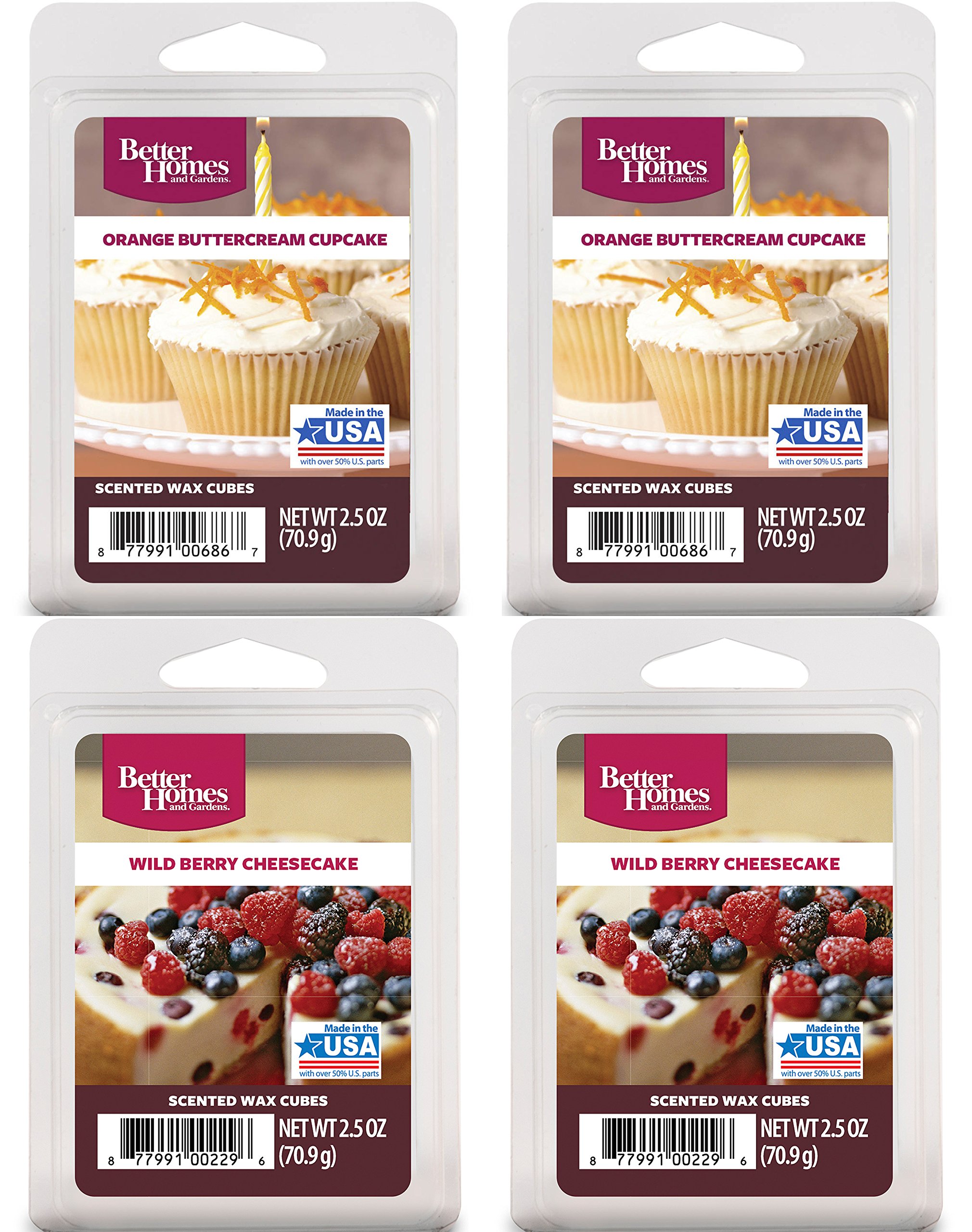 Better Homes and Gardens Multi Pack Scented Wax - Orange Buttercream Cupcake(2) Wild Berry Cheesecake(2)