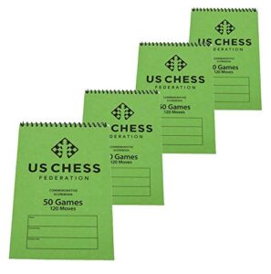 us chess federation commemorative spiral chess scorebook - green - (120 moves/game) (4 pack)