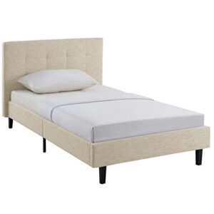 modway linnea upholstered beige twin platform bed with wood slat support