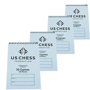 us chess federation commemorative spiral chess scorebook - blue - (120 moves/game) (4 pack)