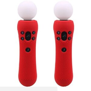 （Red）2 pcs Anti-slip Silicone Rubber Cover Protective Skin Case for PlayStation PS4 VR Move Motion Controller