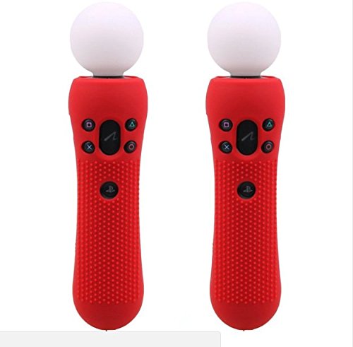 （Red）2 pcs Anti-slip Silicone Rubber Cover Protective Skin Case for PlayStation PS4 VR Move Motion Controller