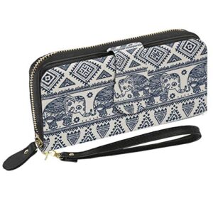 lath.pin bohemian purse wallet canvas elephant pattern handbag with coin pocket and strap (white, large)