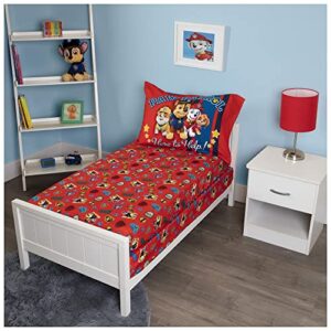 Paw Patrol Sheet Set - Fits Toddler Bed or Crib Mattress - Fitted Sheet and Reversible Pillowcase, Red