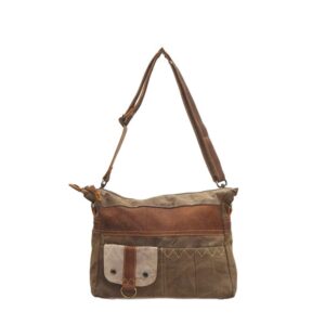 genuine upcycled vintage canvas leather trim crossbody bag