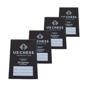 us chess federation commemorative spiral chess scorebook - black - 120 moves/game (4 pack)