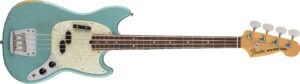 fender jmj road worn mustang bass, faded daphne blue, rosewood fingerboard