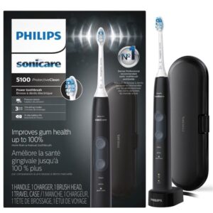 philips sonicare protectiveclean 5100 rechargeable electric toothbrush, with pressure sensor, 3 cleaning modes, smartimer and quadpacer, 14-day battery life, travel case, black, model hx6850/60