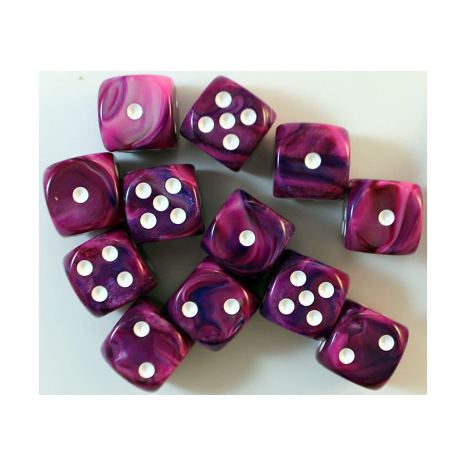 Chessex DND Dice Set D&D Dice-16mm Festive Violet and White Plastic Polyhedral Dice Set-Dungeons and Dragons Dice Includes 12 Dice – D6, Various (CHX27657)