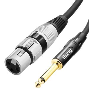 tisino female xlr to 1/4 (6.35mm) ts mono jack unbalanced microphone cable mic cord for dynamic microphone - 6.6 ft/2 meters