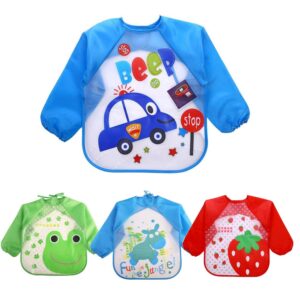 echodone 4 packs waterproof children's art smock kids painting aprons long sleeve smock for eating 1-4 years