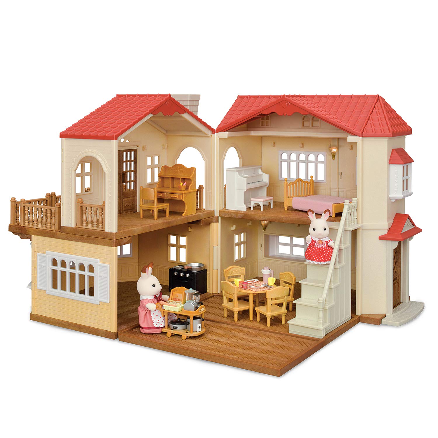 Calico Critters Red Roof Country Home - Dollhouse Playset with Figures, Furniture and Accessories for Ages 3+