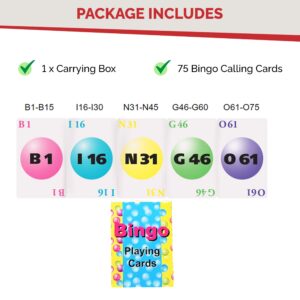 MR CHIPS Professional Plastic Coated Bingo Cards - Deck of 75 Playing Bingo Calling Cards - Colorful Bingo Cards Reusable for Bingo Games on The go!