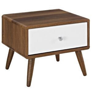 modway transmit mid-century modern nightstand or side accent table in walnut