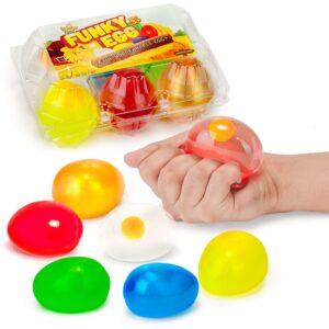 ipidipi toys colorful eggs splat and stick ball squishy toys - 6 pack - stress relief egg squishies - fun splat ball toy for stocking stuffers - anxiety reducer sensory play for kids ages 3-9