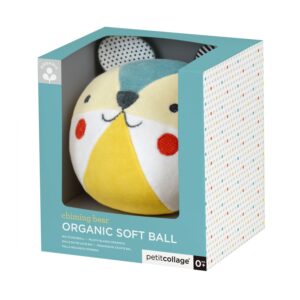 petit collage organic cotton soft chime busy baby ball – learning toy for babies and toddlers, measures 6” x 4.75” x 5.50” – cute activity toy that encourages crawling