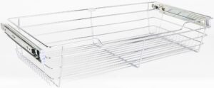 closet pull-out basket 14"dx29"wx6"h. heavy-duty wire construction and 100# rated bbs slides (303 series) easily installs in 32mm applications. finish: chrome