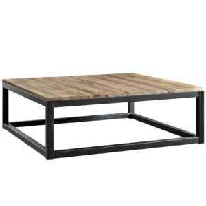 modway attune 43.5" coffee table with solid pine wood top in brown