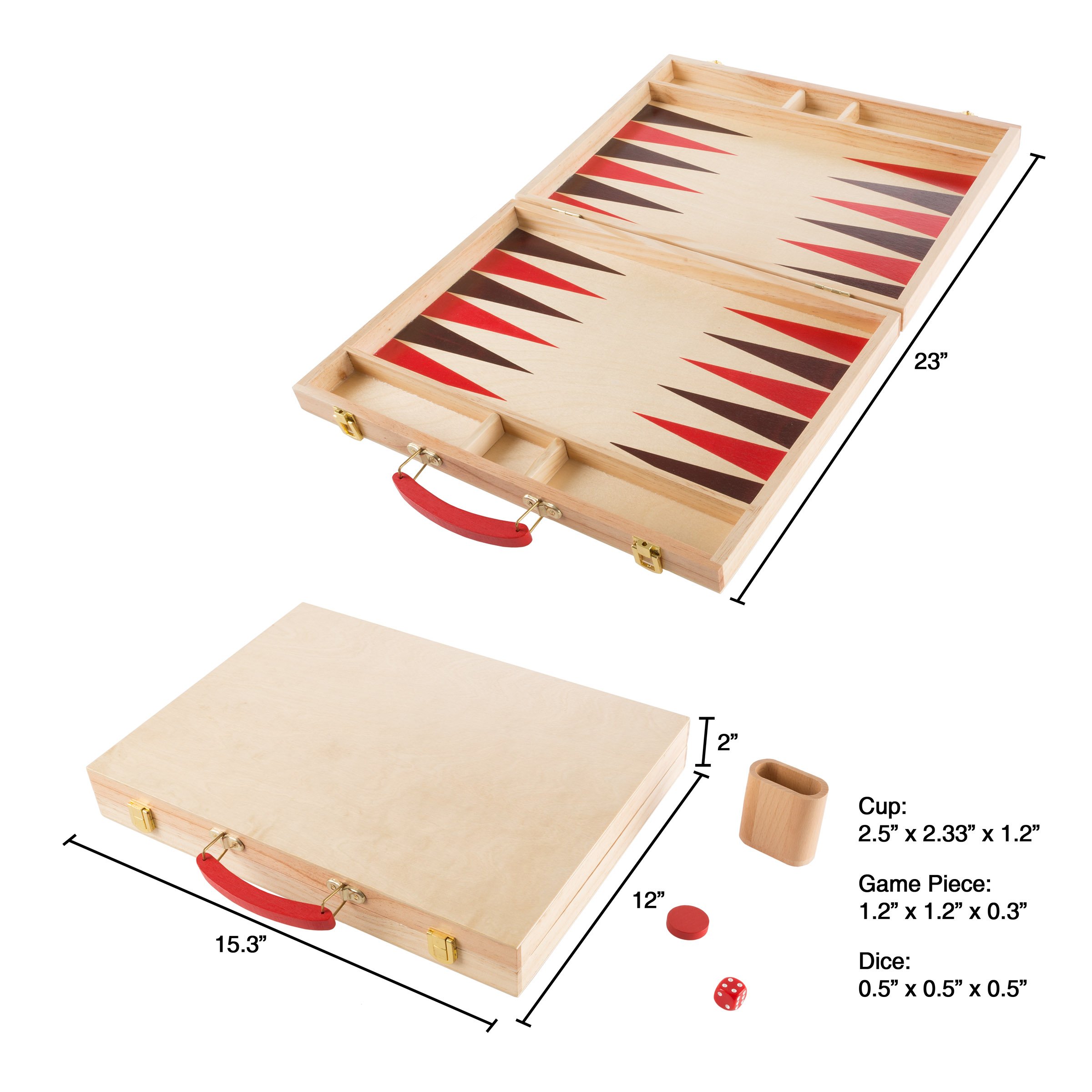 Hey! Play! Wood Backgammon Board Game- Complete Set with Folding Board for Storage, Portable Handle, and Full Game Accessories for Adults and Kids (80-HCH-BK)