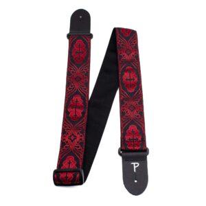 perris leather guitar strap - red crosses jacquard ribbon guitar strap, with leather ends - electric/acoustic/bass guitar strap - adjustable strap from 39″ to 58″ - red/black (tws-7071)