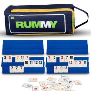 point games classic rummy cube game full size, with 3 tier foldable racks and tiles, in a super durable canvas travel bag