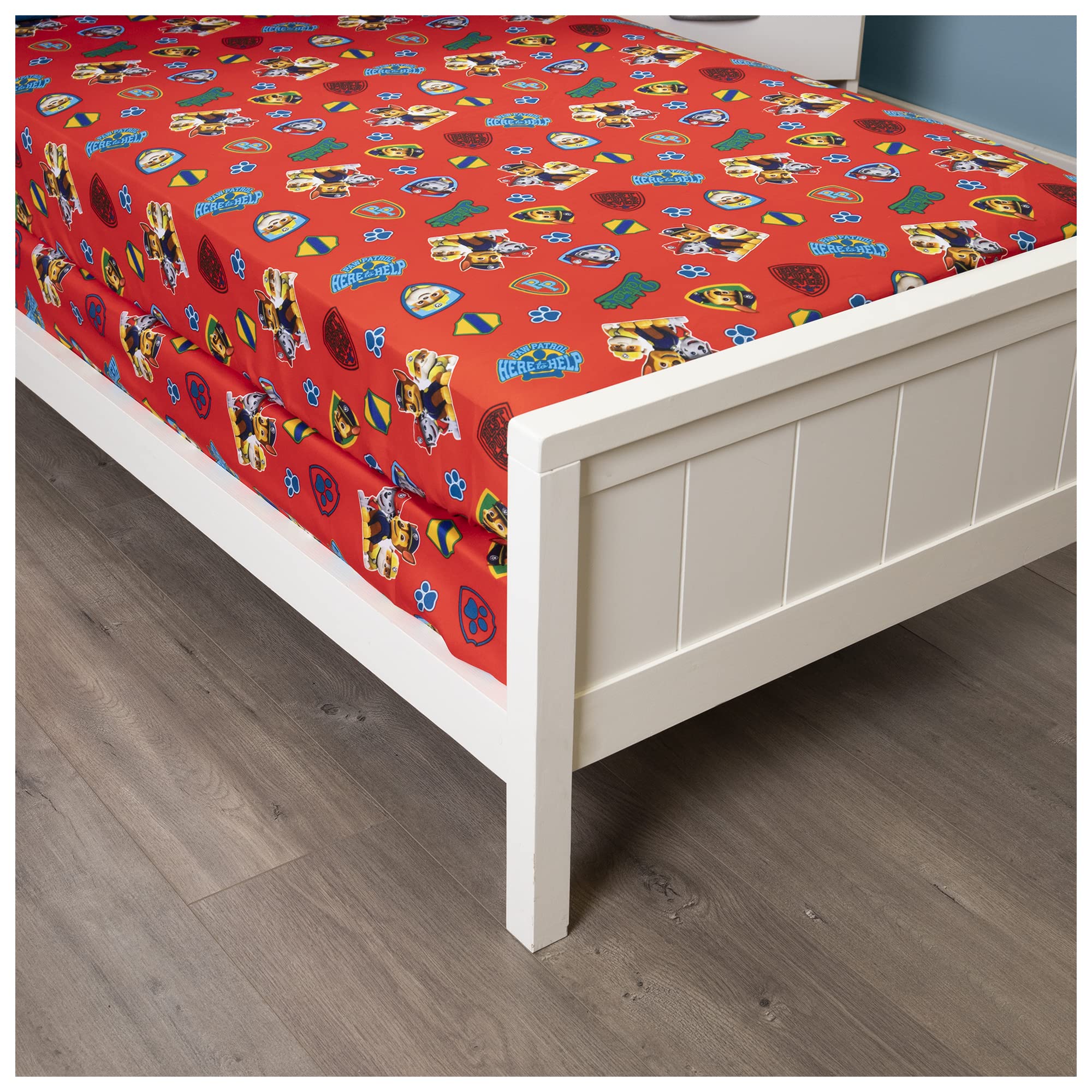 Paw Patrol Sheet Set - Fits Toddler Bed or Crib Mattress - Fitted Sheet and Reversible Pillowcase, Red