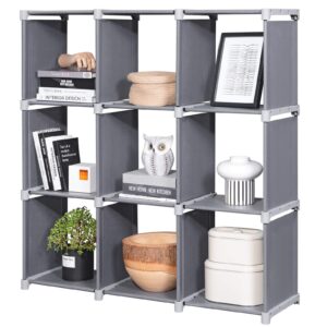 songmics 9-cube diy storage shelves, open bookshelf, closet organizer rack, non-woven fabric cabinet, gray ulsn45gy