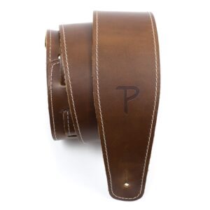 perri's leathers ltd. - baseball leather series - adjustable guitar strap from 41” to 56” - electric, acoustic, bass guitar strap - tan (sp25s-7049)