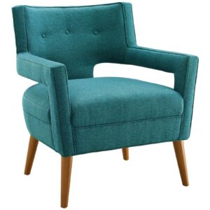 modway sheer upholstered fabric mid-century modern accent lounge arm chair in teal