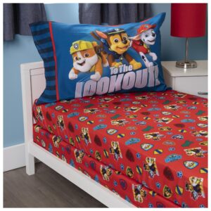 Paw Patrol Sheet Set - Fits Toddler Bed or Crib Mattress - Fitted Sheet and Reversible Pillowcase, Red