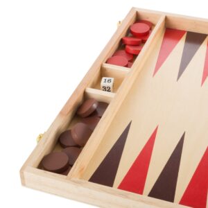 Hey! Play! Wood Backgammon Board Game- Complete Set with Folding Board for Storage, Portable Handle, and Full Game Accessories for Adults and Kids (80-HCH-BK)