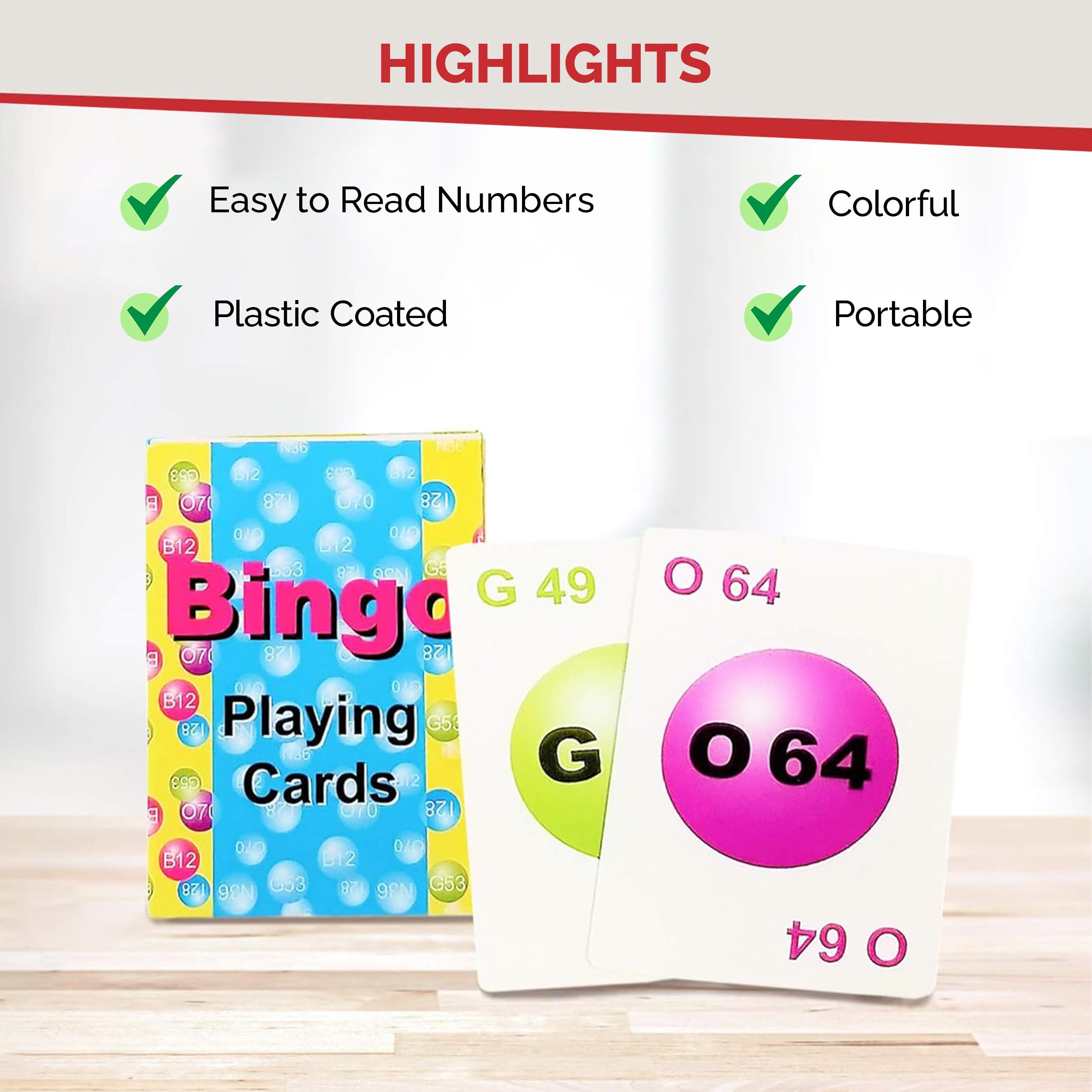 MR CHIPS Professional Plastic Coated Bingo Cards - Deck of 75 Playing Bingo Calling Cards - Colorful Bingo Cards Reusable for Bingo Games on The go!