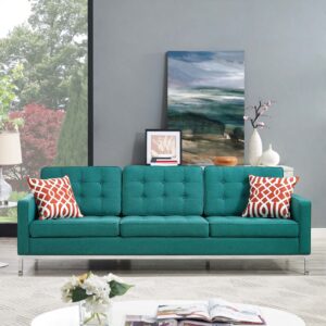 modway loft upholstered fabric mid-century modern sofa in teal