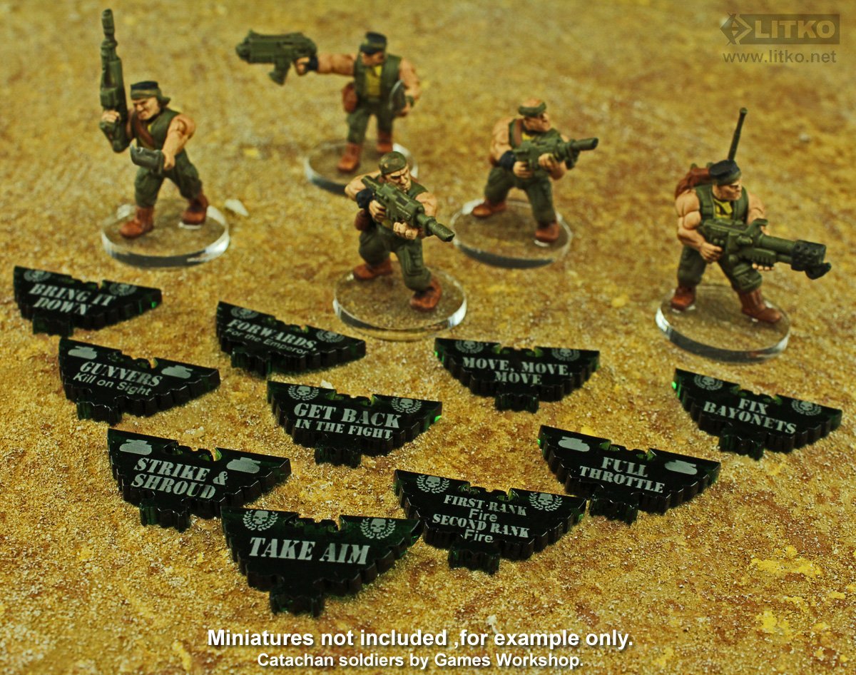 LITKO Guard Special Orders Token Set | Compatible with Warhammer 8th Edition | Translucent Green | 10 Pack