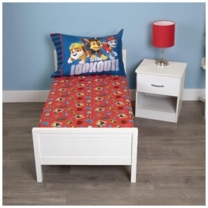 Paw Patrol Sheet Set - Fits Toddler Bed or Crib Mattress - Fitted Sheet and Reversible Pillowcase, Red