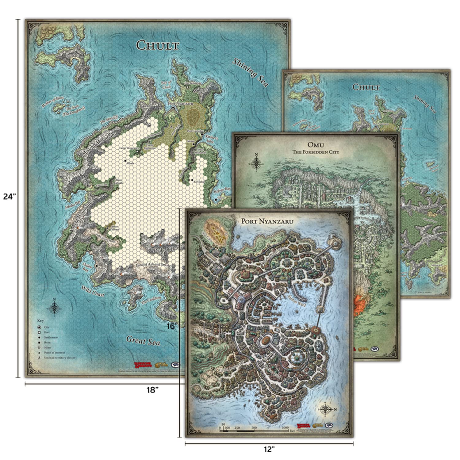 Gale Force Nine Dungeon & Dragons Tomb of Annihilation Map Set (4-Maps), Multicolor