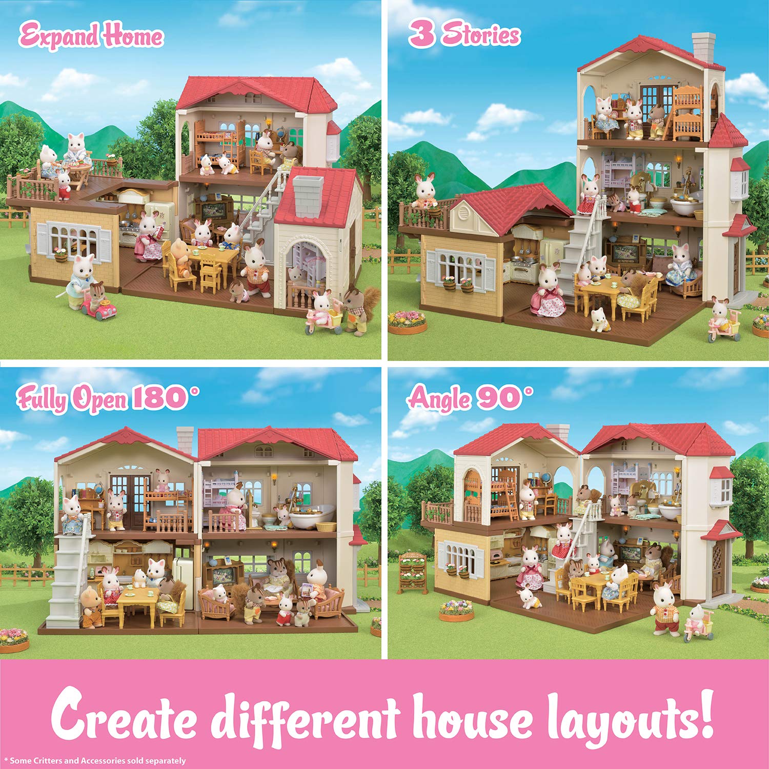 Calico Critters Red Roof Country Home - Dollhouse Playset with Figures, Furniture and Accessories for Ages 3+