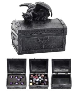 forged dice co. deluxe dragon dice storage box with custom foam insert - holds up to 6 sets of polyhedral dice or 42 individual dice - treasure chest for dungeons and dragons dice - great dnd gifts