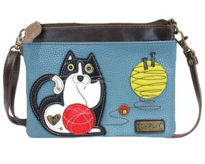 chala fat cat mini crossbody handbag - convertible strap, cat lovers gifts (blue)