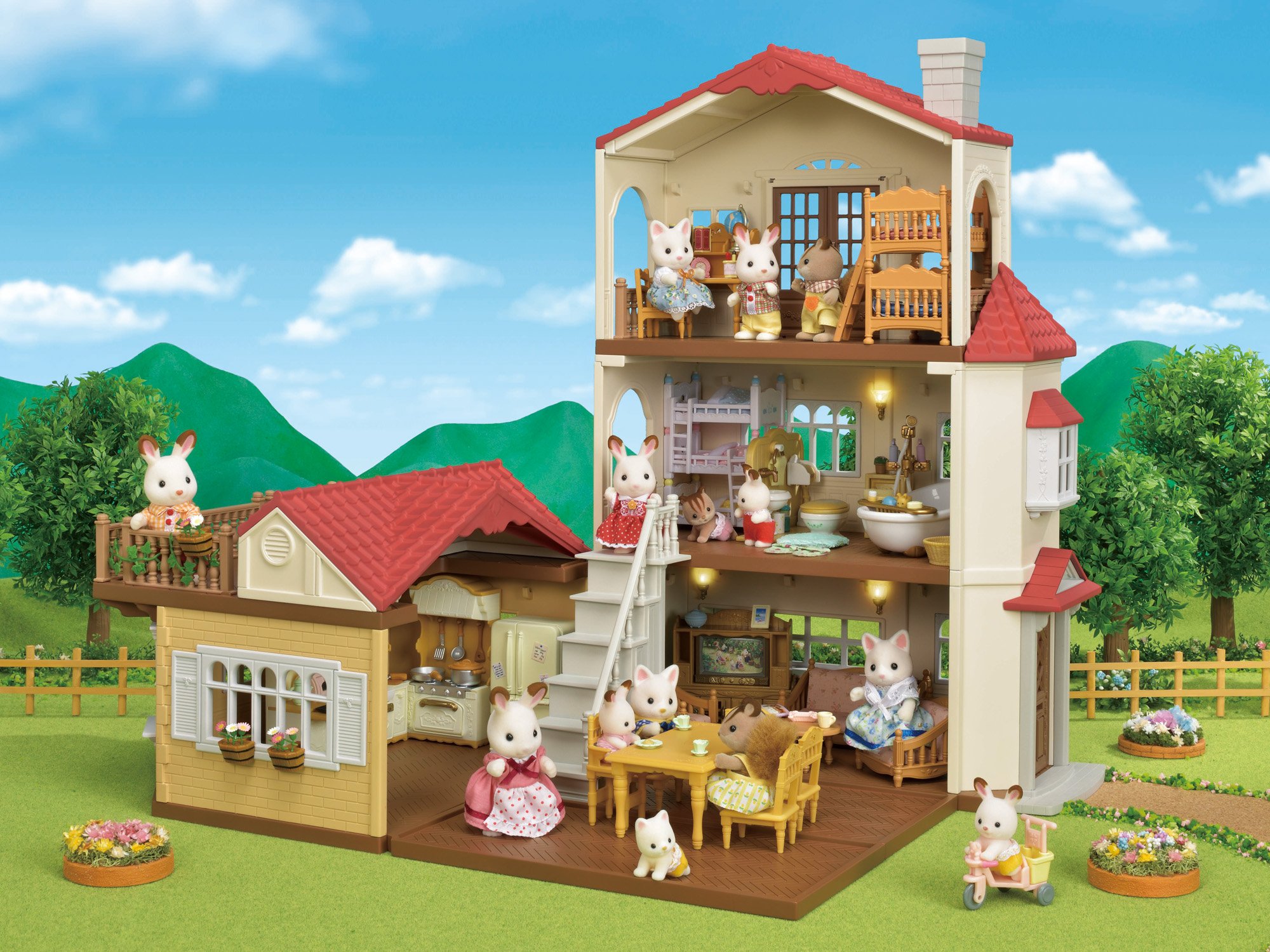 Calico Critters Red Roof Country Home - Dollhouse Playset with Figures, Furniture and Accessories for Ages 3+