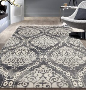 transitional floral damask area rug 5' x 7' gray