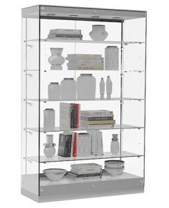 displays2go, illuminated full vision cabinets, tempered glass, painted mdf construction – clear, silver finish (gtap48leds)