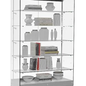 Displays2go, Illuminated Full Vision Cabinets, Tempered Glass, Painted MDF Construction – Clear, Silver Finish (GTAP48LEDS)