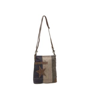 the pocket star upcycled canvas and genuine leather crossbody bag