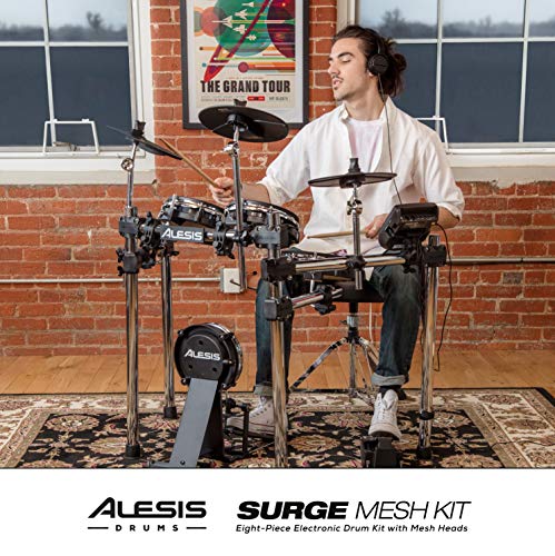 Alesis Drums Surge Mesh Kit - Electric Drum Set with USB MIDI Connectivity, Mesh Heads, Solid Rack and Drum Module Including 40 Kits and 385 Sounds