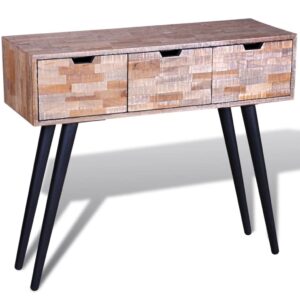 vidaxl console table with 3 drawers reclaimed teak wood