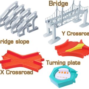 HAPISIMI Accessories Set Including 1 Bridge, 1 X-Crossroad, 1 Y Turning Point, 1 Turning Plate, Compatible with Magic Tracks and Other Flexible Tracks